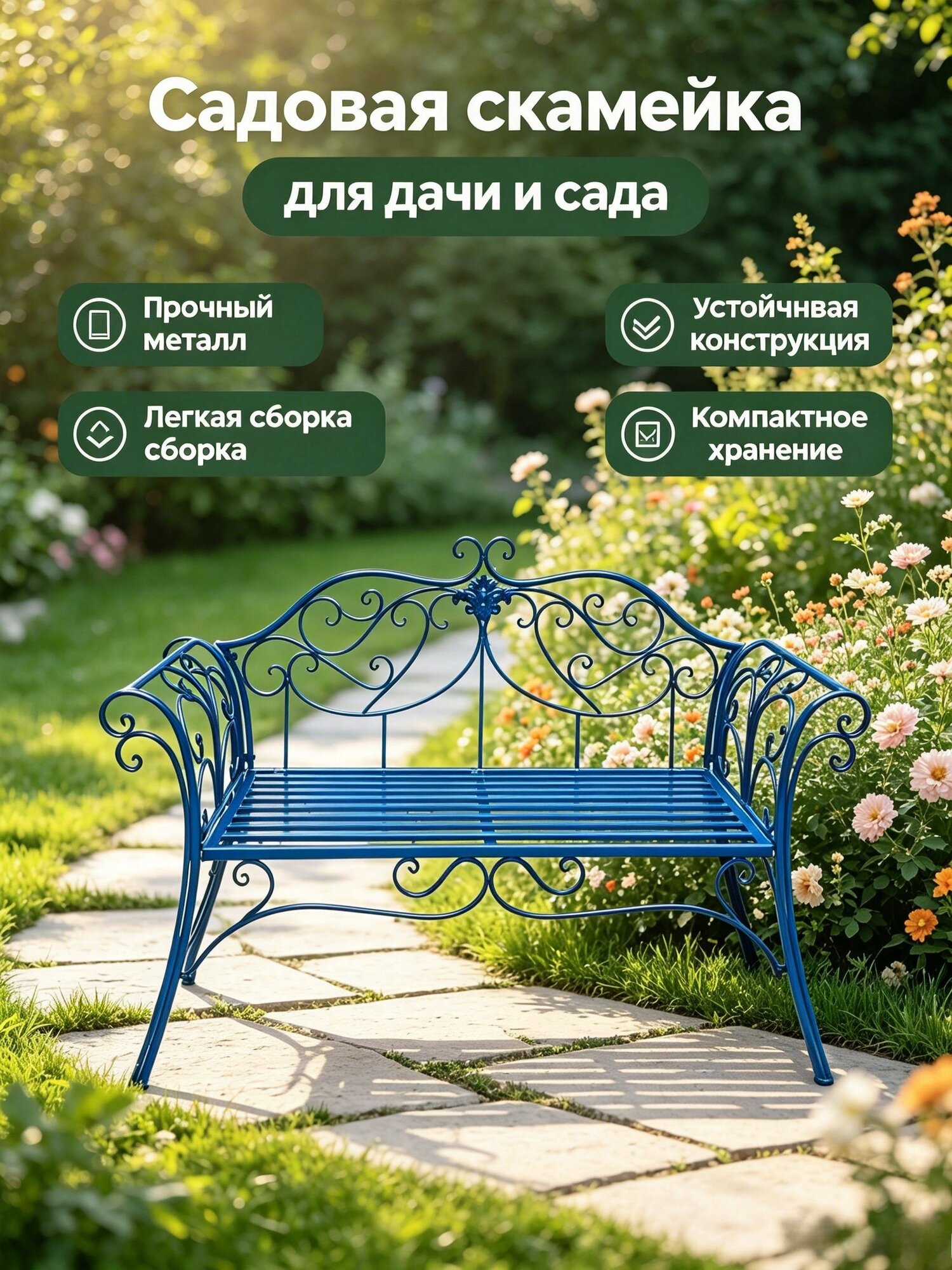 Садовый стул, Металл, 133х51х89 см, 1 шт