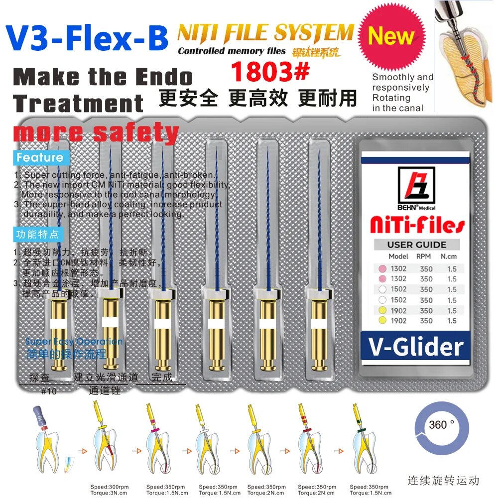 RAISYOU Нитиноловые файлы V3-Flex-B 1803# синие 21мм