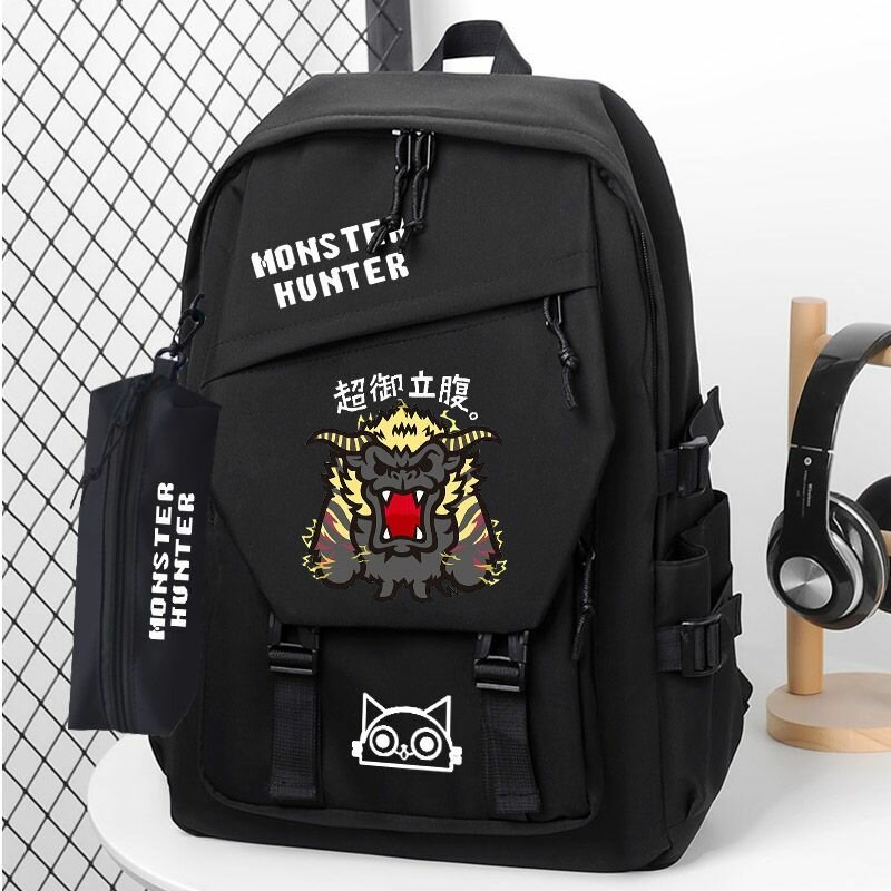 Рюкзак Monster Hunter, аниме-дизайн, прочный водоотталкивающий нейлон, вместительное 14" отделение, стильный и удобный для школы и путешествий