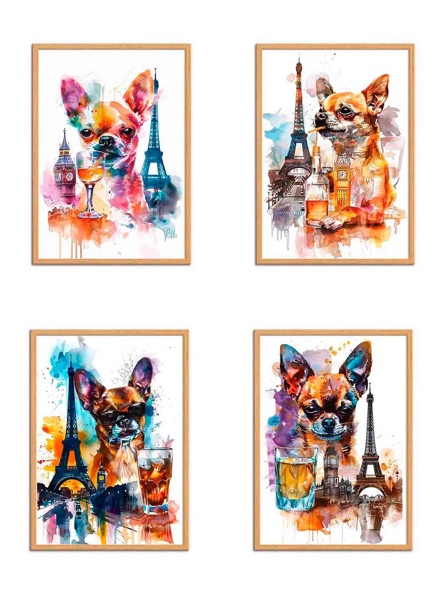 Чихуахуа Пьет Виски, 4 Плаката, 30x21см