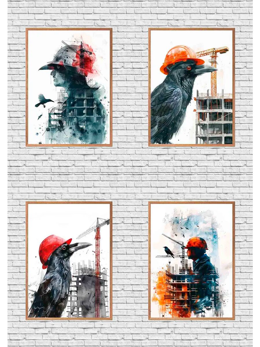 Ворон-птица-строитель, 4 Плаката, 30x21см