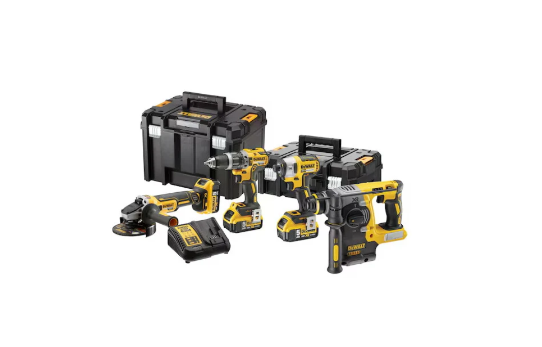 Набор электроинструментов DeWalt DCK422P3T (шуруповерт, винтоверт, болгарка, перфоратор, 3 АКБ, кейс)