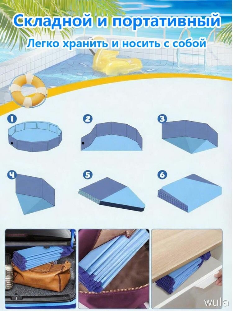 Бассейн складной для собак Каскад синий 60x20 см для средних и крупных пород, ванночка — фото 1
