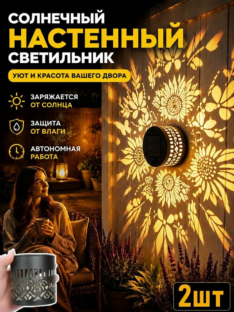 Светильник-проектор декоративный настенный на солнечной батарее для сада и террасы