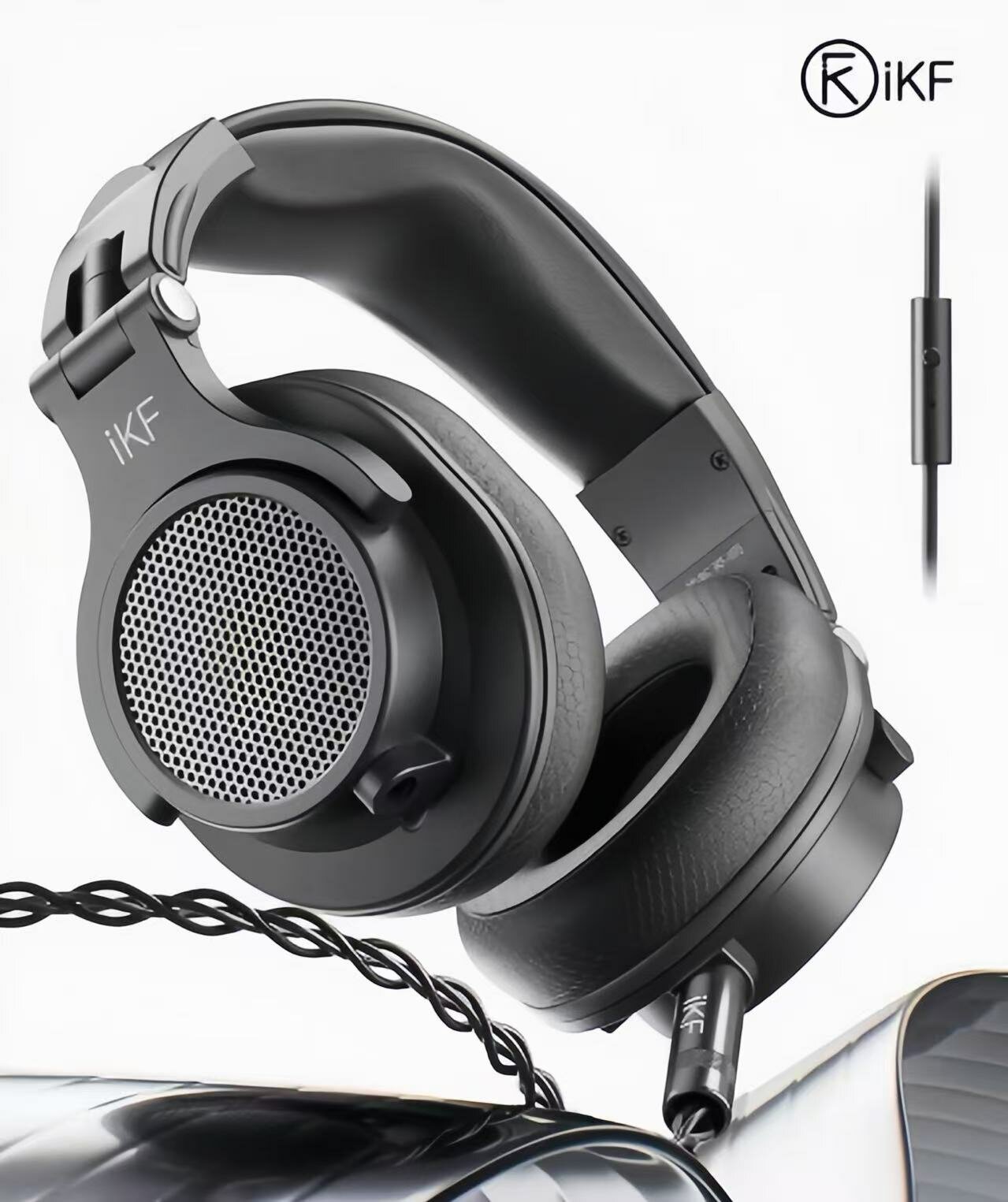 IKF VP5 накладные игровые наушники с фиксированным микрофонным кабелем, серебряный аудиокабель, черный