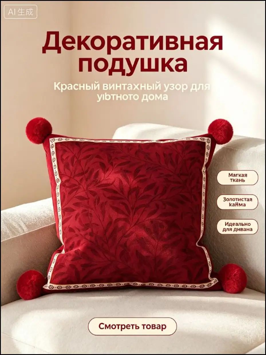 DAROVE Наволочка декоративная 45x45 см, красный цвет, 1 шт, для дивана и кресла