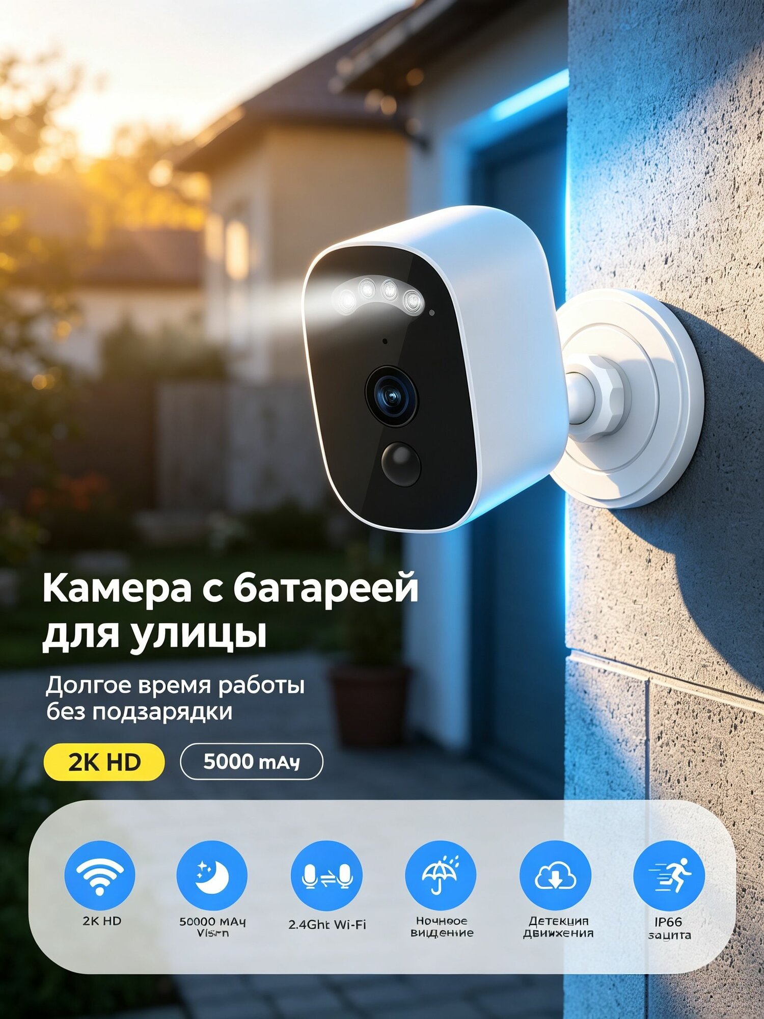 Камера наружного наблюдения (Wi-Fi, 4k, 3 МП, TF-карта, облачное хранилище)