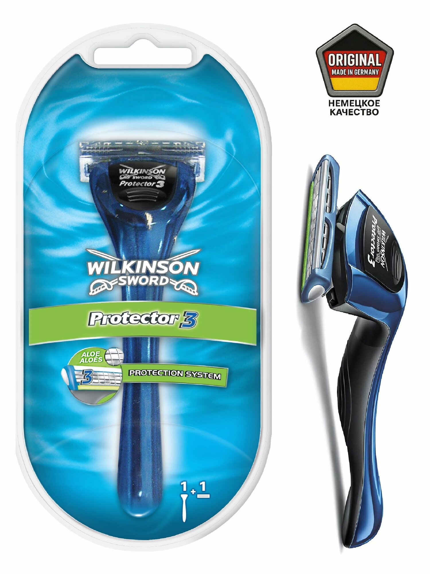 Wilkinson Sword Protector 3 / Бритвенный мужской станок с 1 сменной кассетой