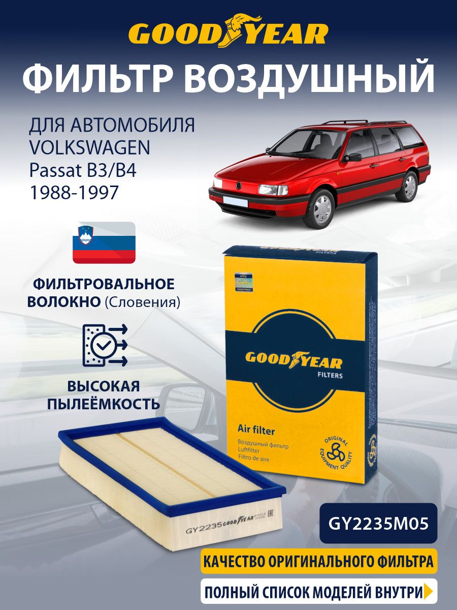 Фильтр воздушный VOLKSWAGEN Passat B3/B4 (Фольксваген Пассат Б3/Б4 1.8 2.0 2.8) 1988-1997