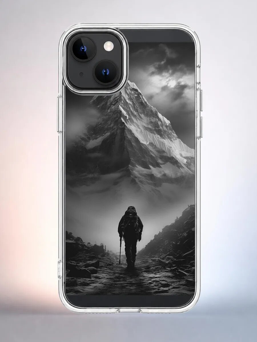 Чехол iPhone 13 альпинист на восходе силиконовый