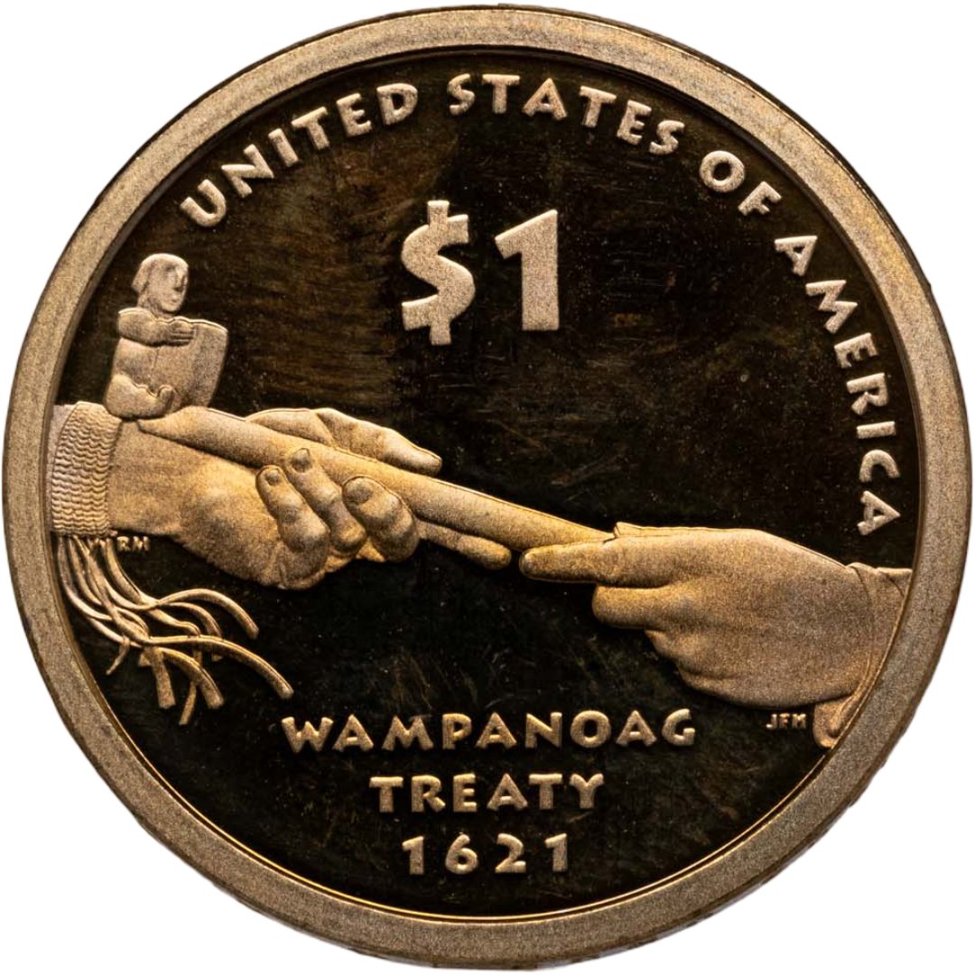 США 1 доллар dollar 2011 "Коренные Американцы - договор с Вампаноагами", знак монетного двора: "S" - Сан-Франциско, Медь, в сохранности Proof