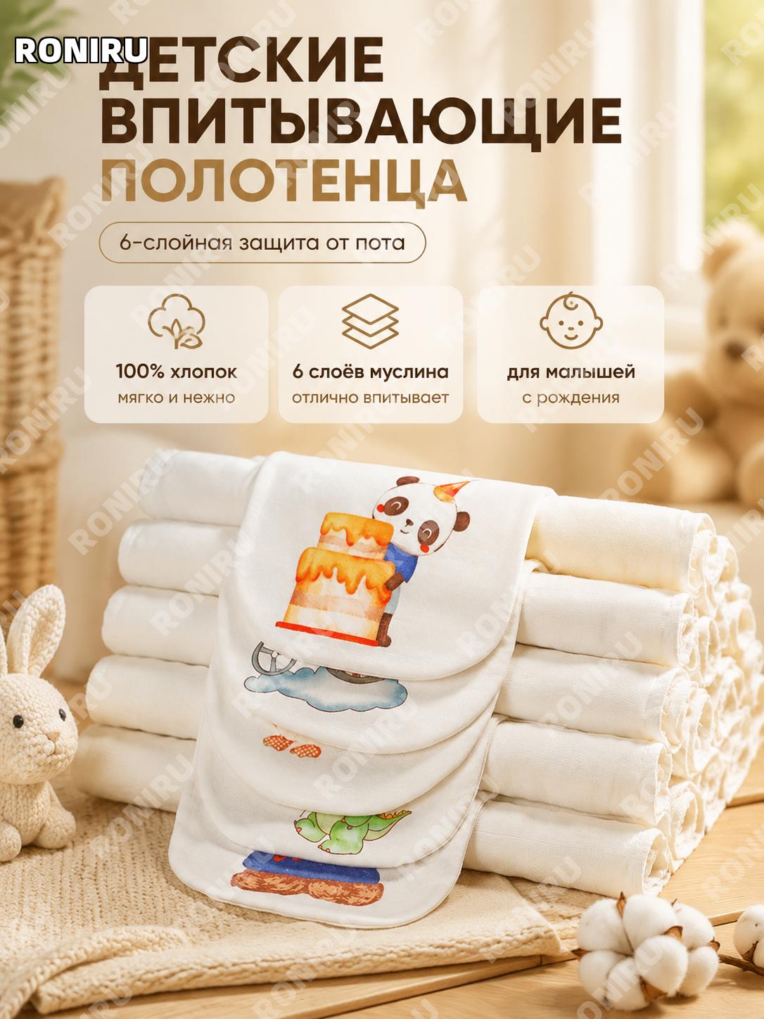 Детская впитывающая салфетка 6 слоев S 19×26 см 1 шт, случайная, для детсада, спины, малыша, девочек и мальчиков