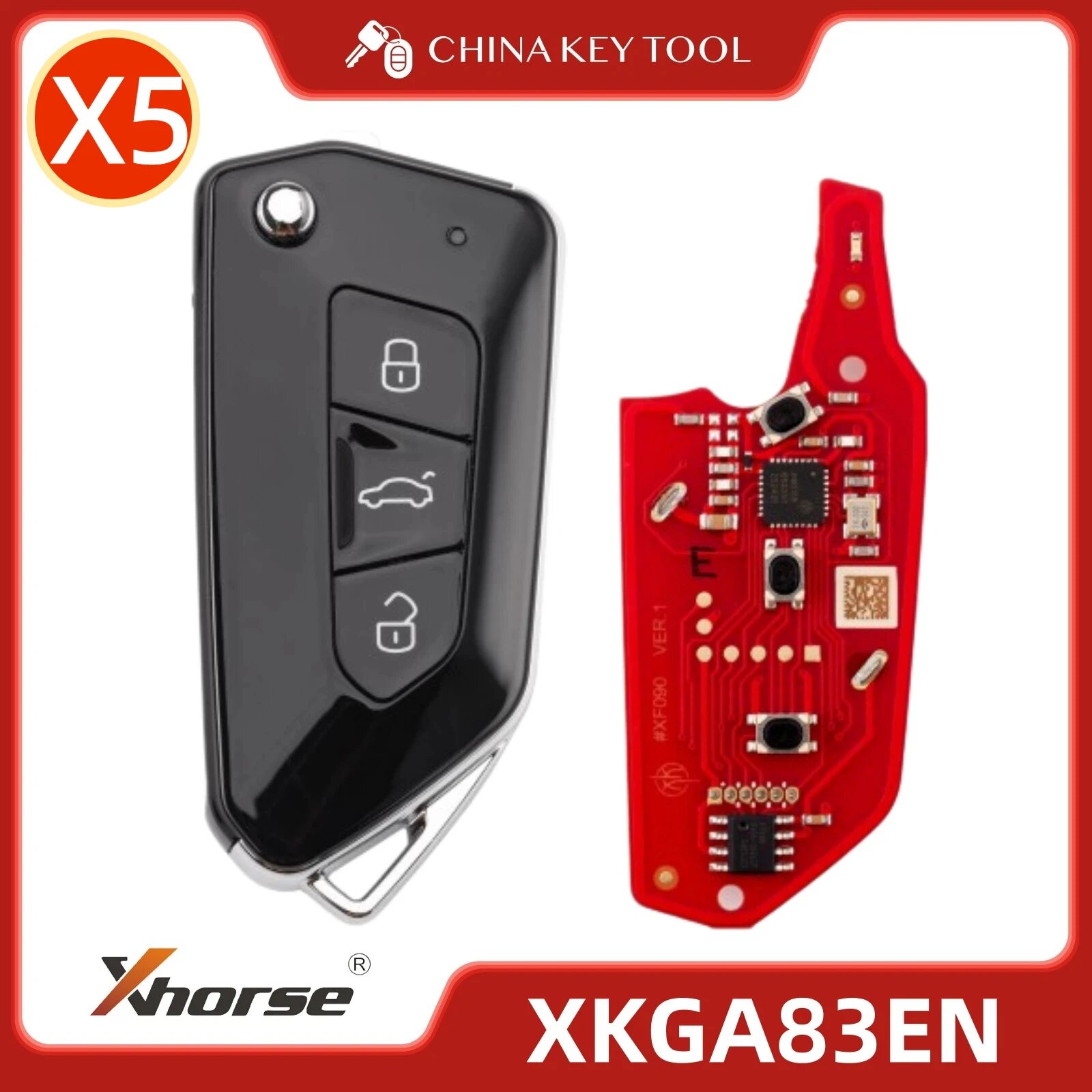 Xhorse XKGA82EN, черный, 3 кнопки, проводной ключ, 5 шт.