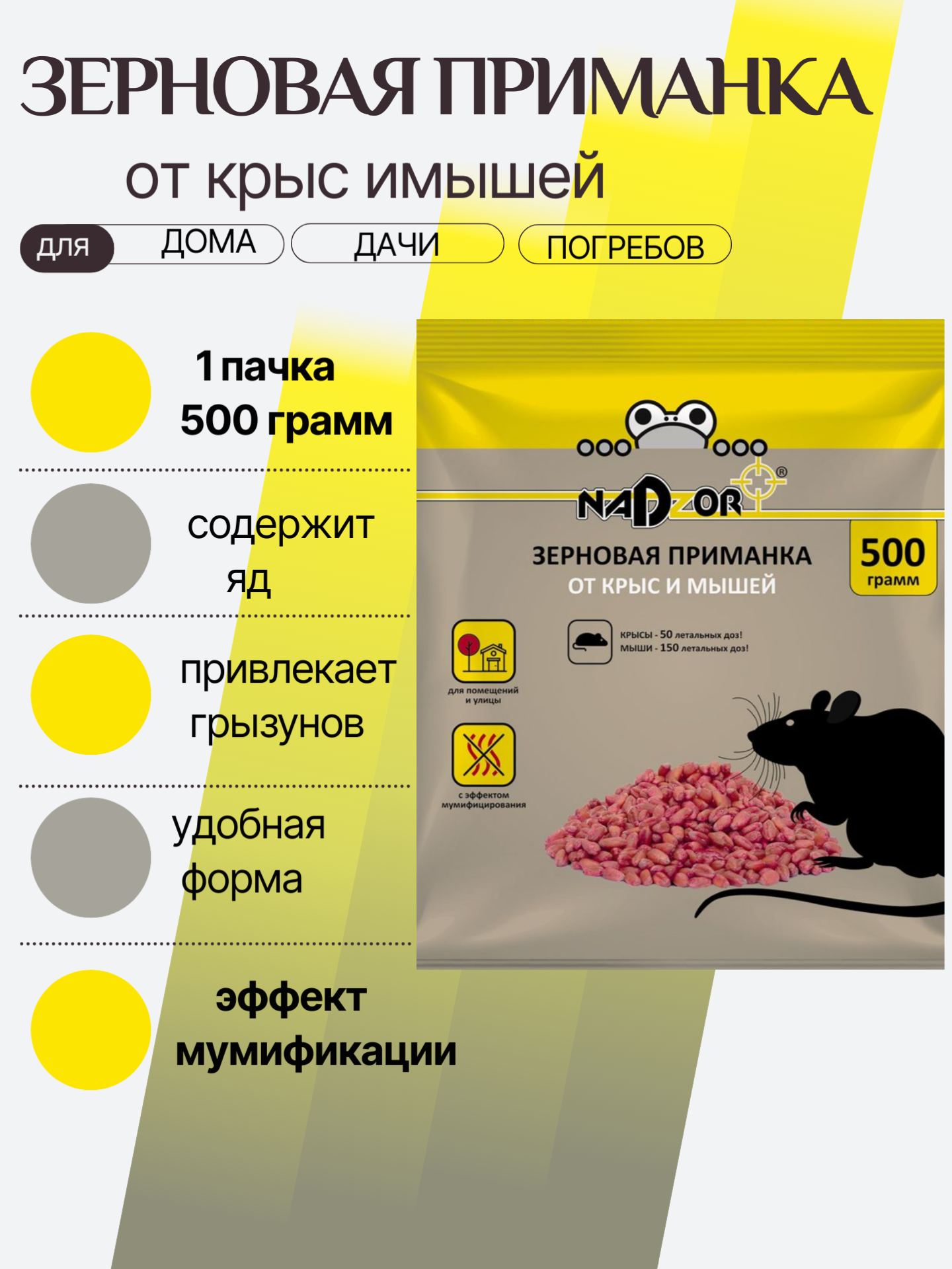 Отрава от крыс и мышей, зерновая приманка для участка и дома