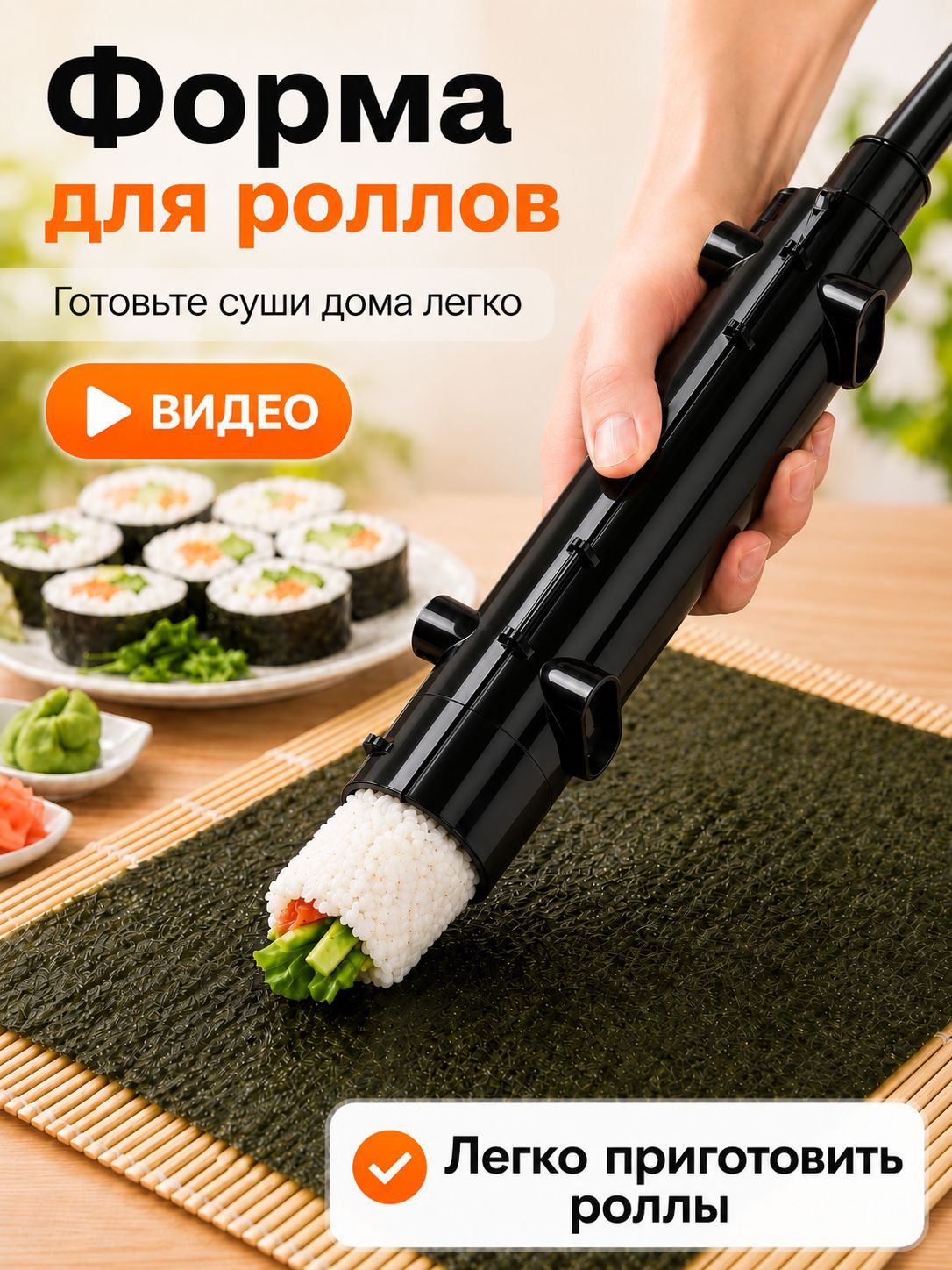 Форма для роллов и суши 29х4см, для приготовления роллов дома, черная