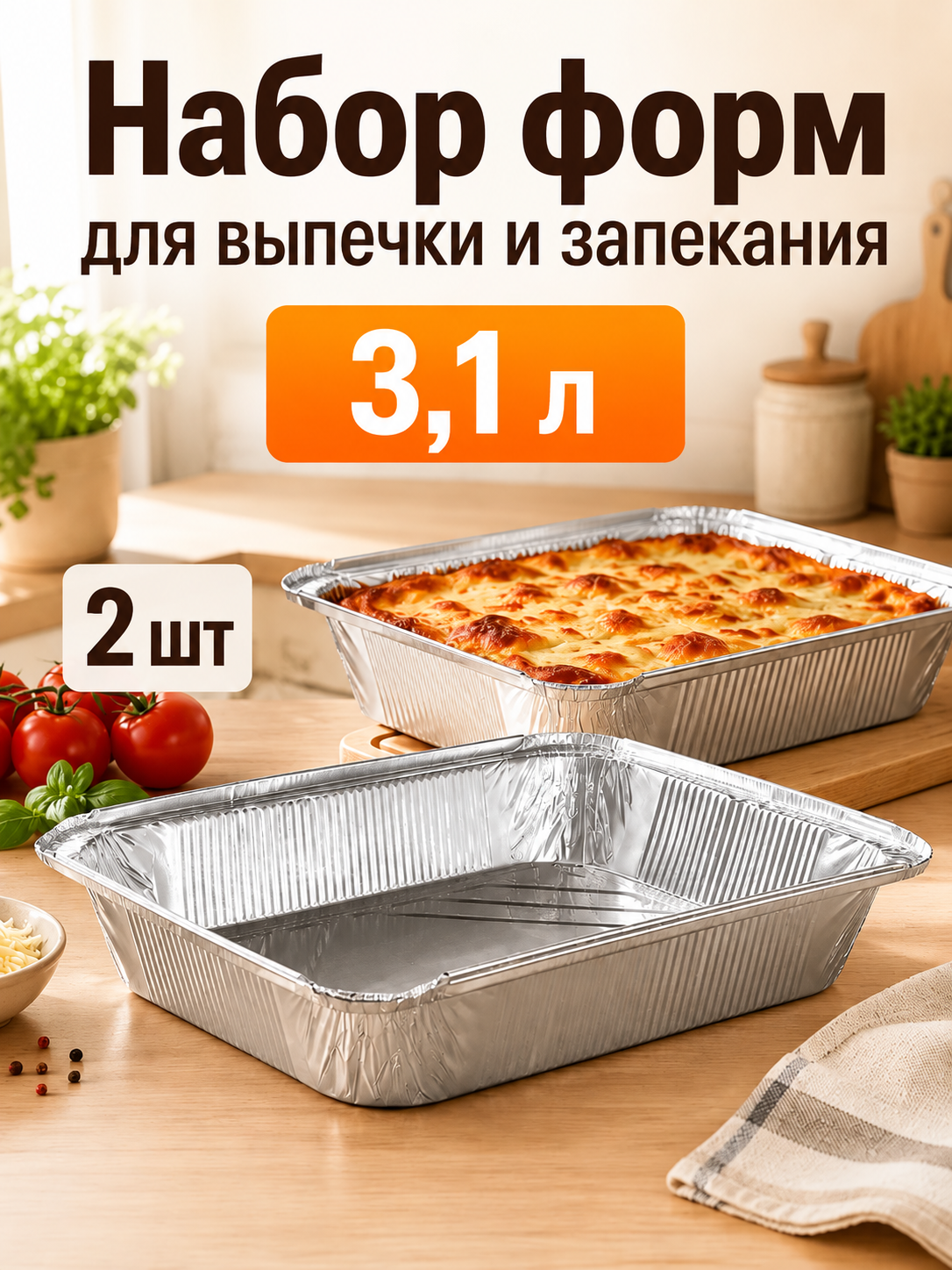 Формы для запекания и выпечки Доляна, набор 2 шт, 3.1 л, 32.5×25.8×6.3 см, фольга