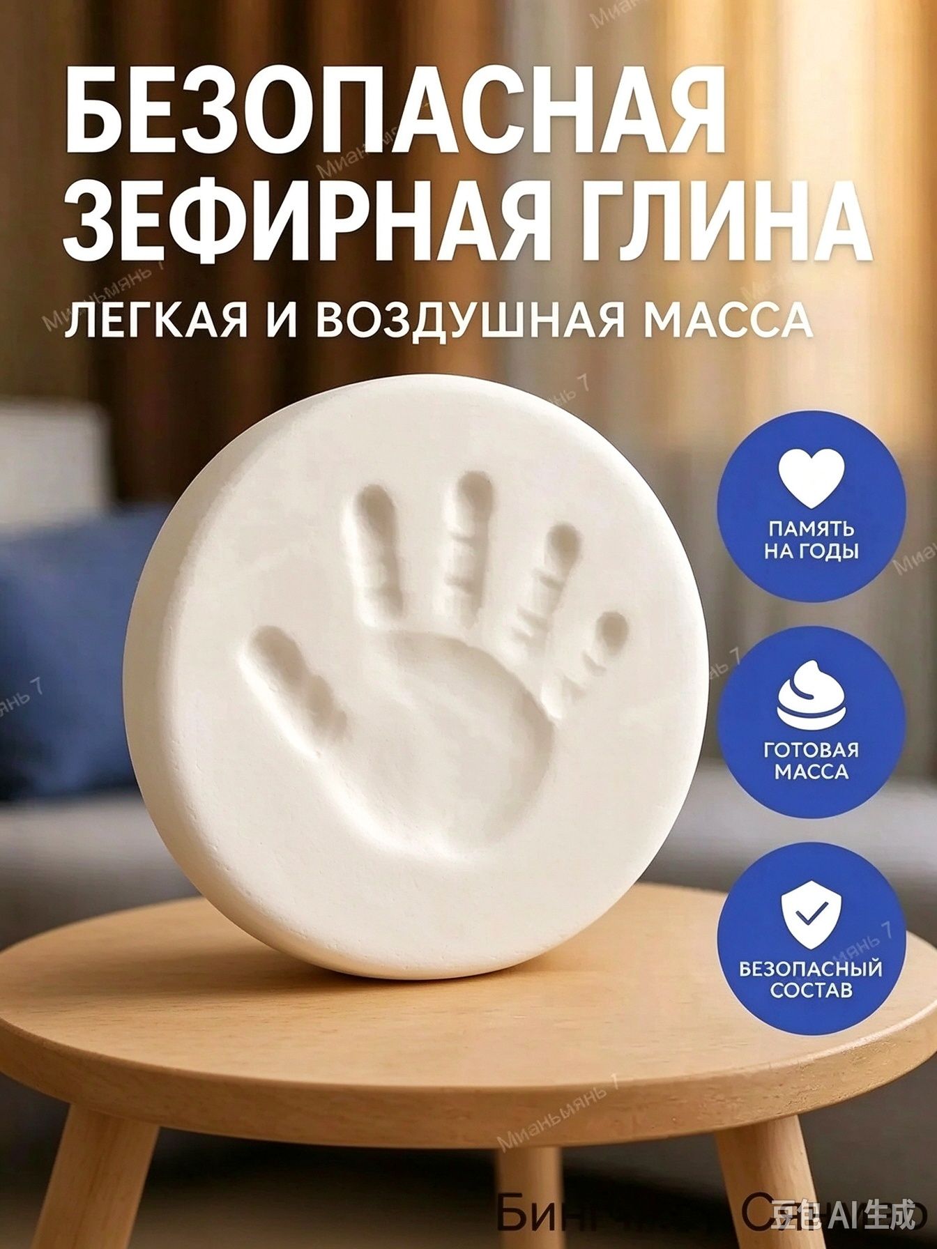 Зефирная глина для создания отпечатков и слепков ручек и ножек малыша, 100 гр