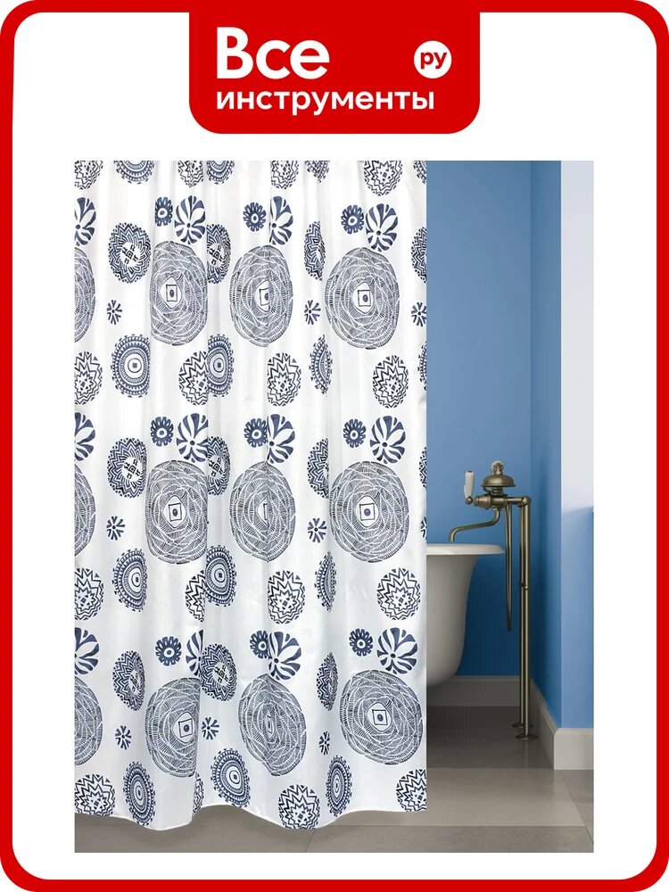 Комплект: штора для ванной и кольца Bath Plus Etno1 blue akch-18012