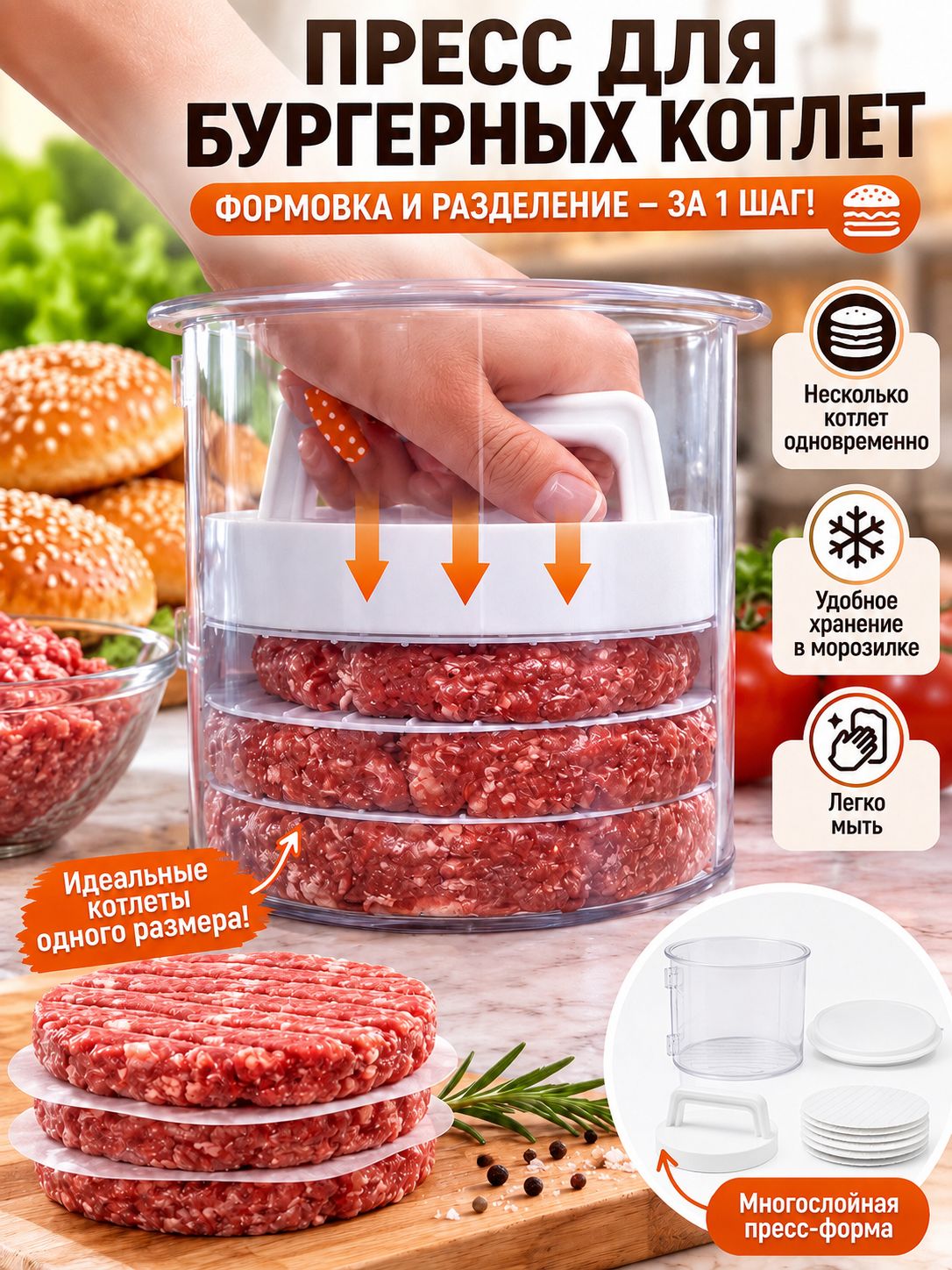 Форма для котлет, 13 см, длина 13 см