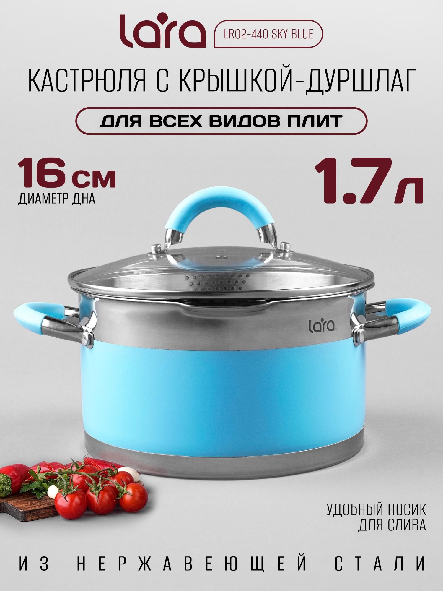 Кастрюля Lara SKY BLUE 9x16см, 1,7л (LR02-440)
