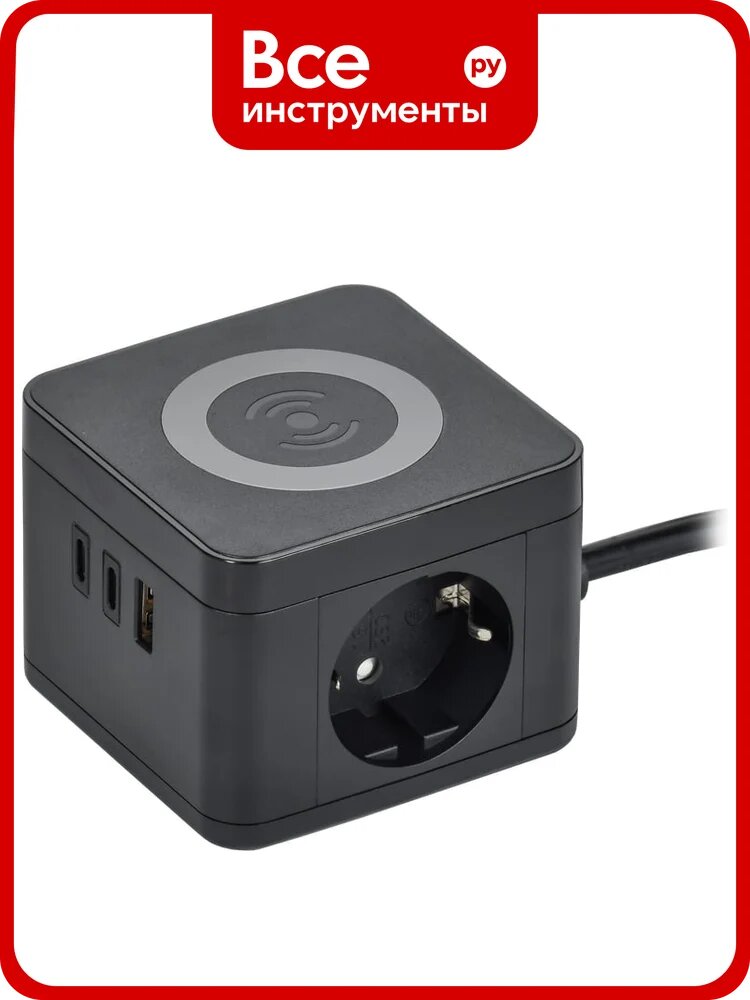 Удлинитель IEK DOMINIC Qi10Вт У02К 1.3м, 3х1мм2, USB A+C, черный DN-YP31-16-02-01-ZKU-K02