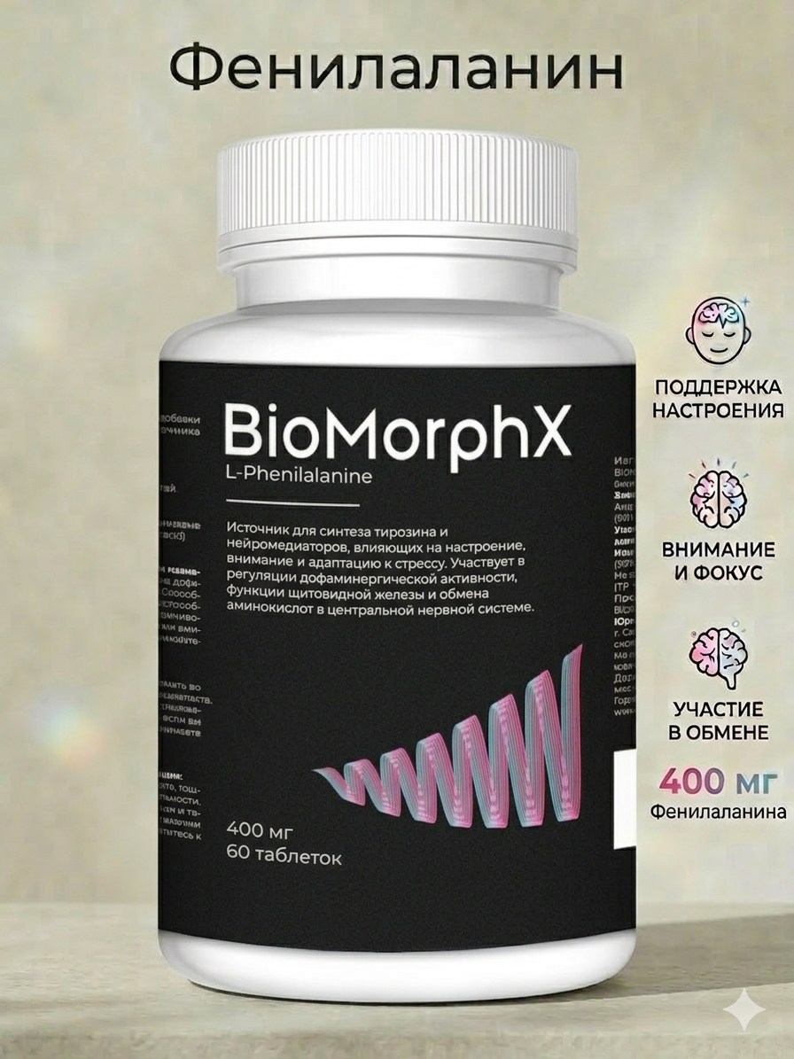 Фенилаланин l-phenylalanine 400 мг 60 таблетокBioMorphX
