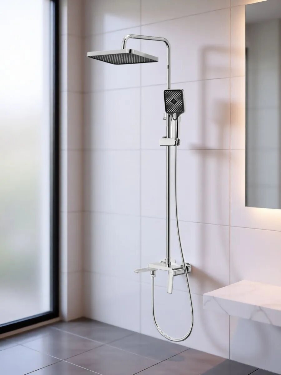 Душевая система с тропическим душем Vieir однорычажный с поворотным коротким изливом V493062 хром