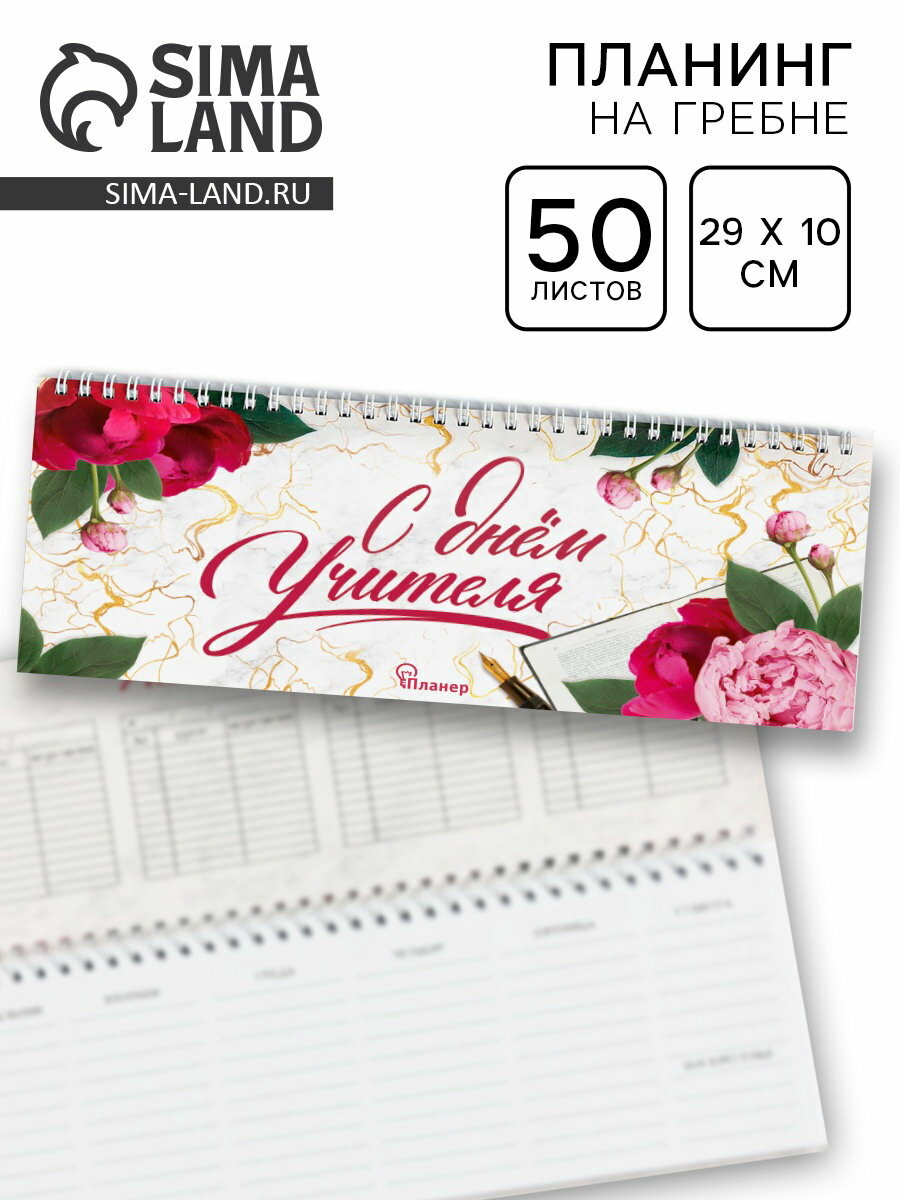 Планер горизонтальный, 50 л, мягкая обложка "С днём учителя"