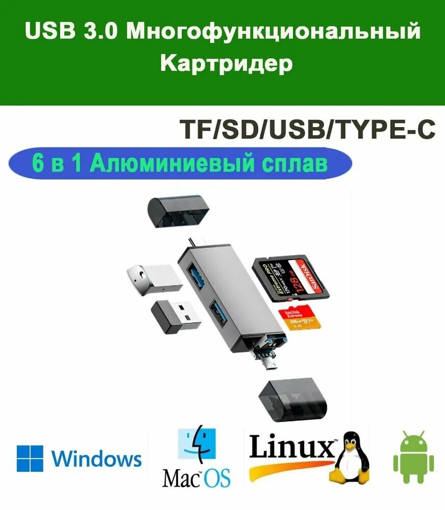 Картридер micro SD/SD/USB/TYPE-C/OTG Best Seller переходник для карт памяти Micro SD для компьютера, ноутбука