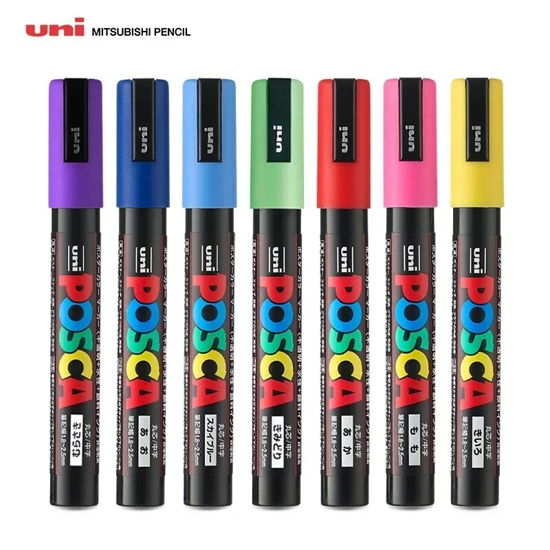 Маркеры акриловые Uni Posca PC-1M 3M 5M, набор из 7 цветов — фото 1