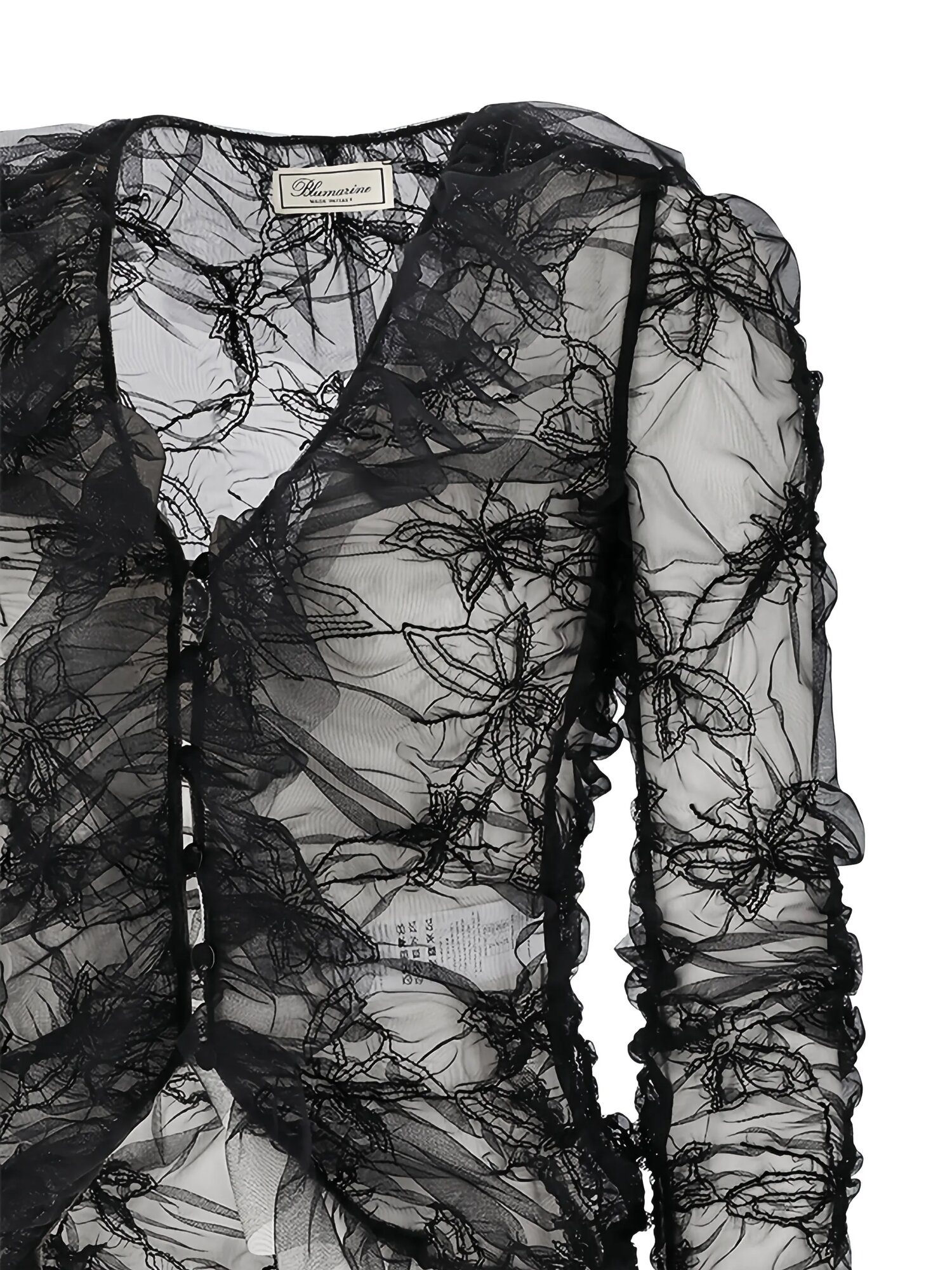 Блуза Blumarine Ruffled net blouse, размер 42, black / black — фото 1