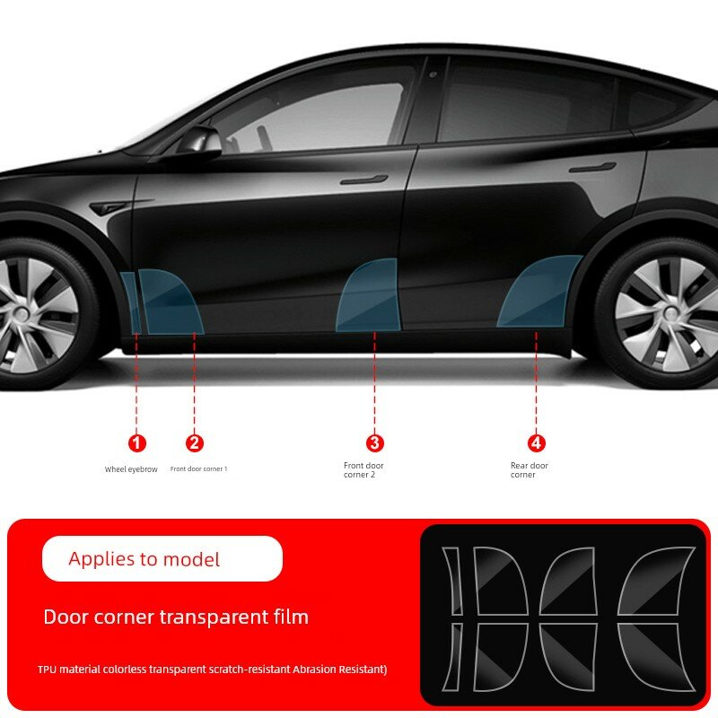 Защитная пленка TPU для дверного угла старой версии Tesla Model Y, прозрачная без следов, 8 шт. набор