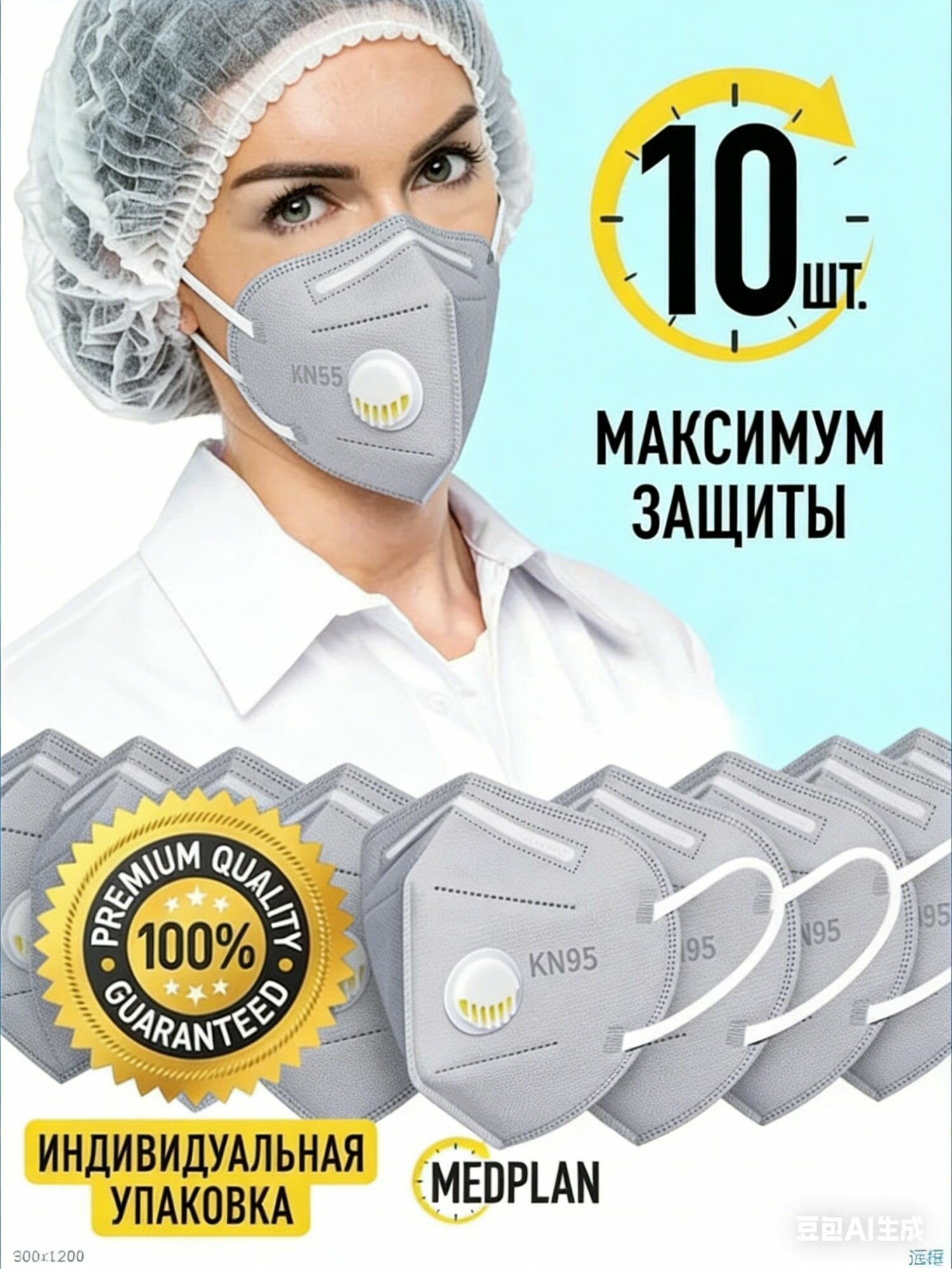 Респиратор FFP2 с клапаном дыхания многоразовый 100 шт