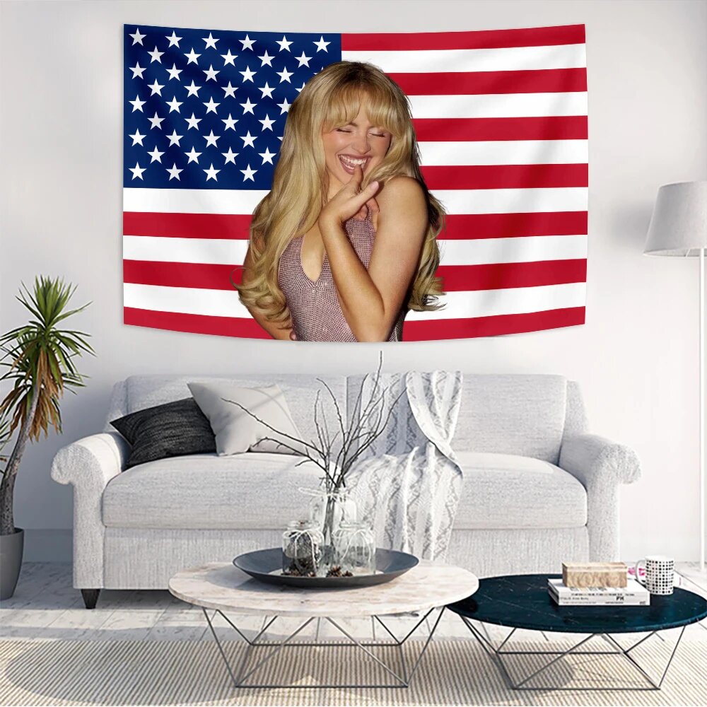 Розовый гобелен с американскими флагами Sabrina Carpenter 120x180cm, 1