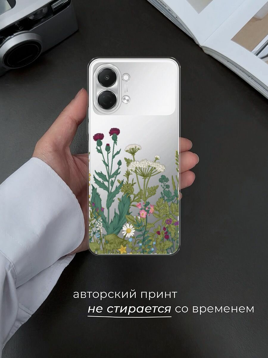 Чехол на Tecno Spark Go 3 / Текно Спарк Го 3 с принтом Дикие полевые цветы, прозрачный — фото 1