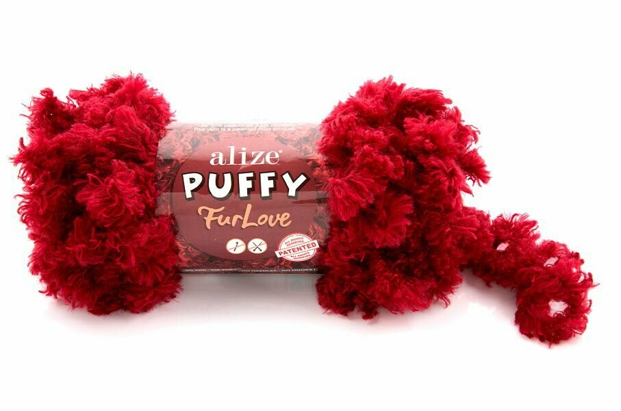 Пряжа Пуффи Фур Лав любовь (puffy Furlove) упаковка 5 мотков цвет 56 красный