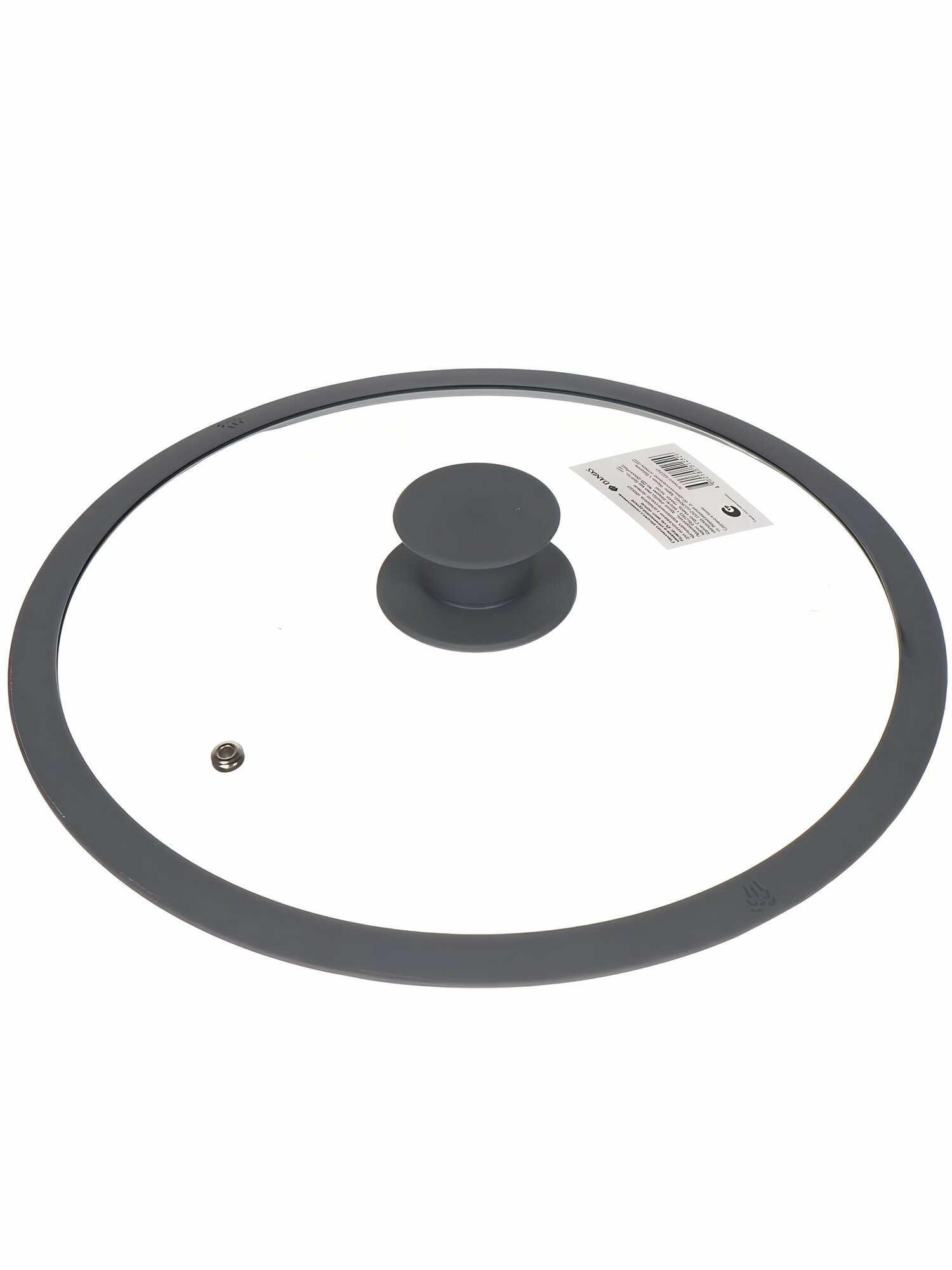 Крышка для посуды стекло, 26 см, Daniks, Мрамор, кнопка силикон, серая, с силиконовым ободом