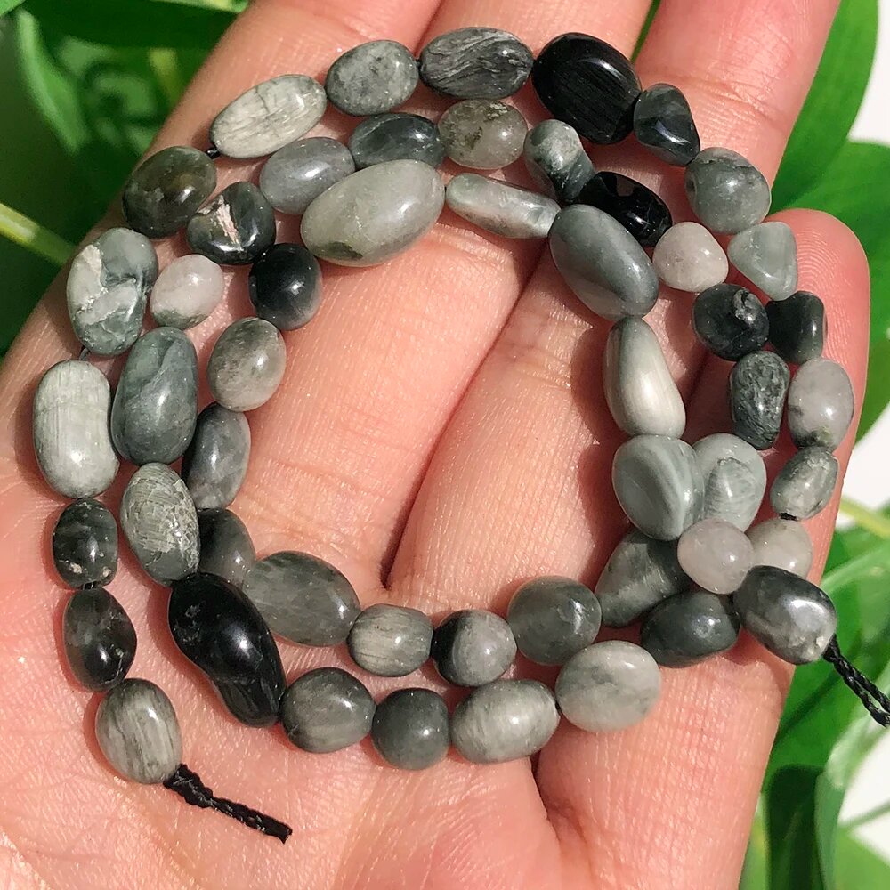 Бусины Hawk Eye Stone серые 6-8 мм