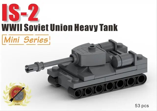 MOC Танк IS-2, WWII, 53 детали, Красный, Оранжевый