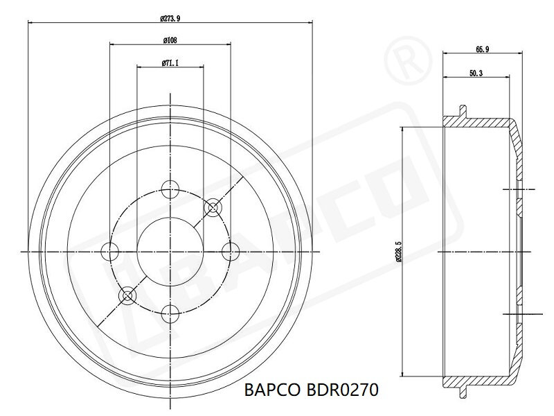 Барабан тормозной задний BDR0270