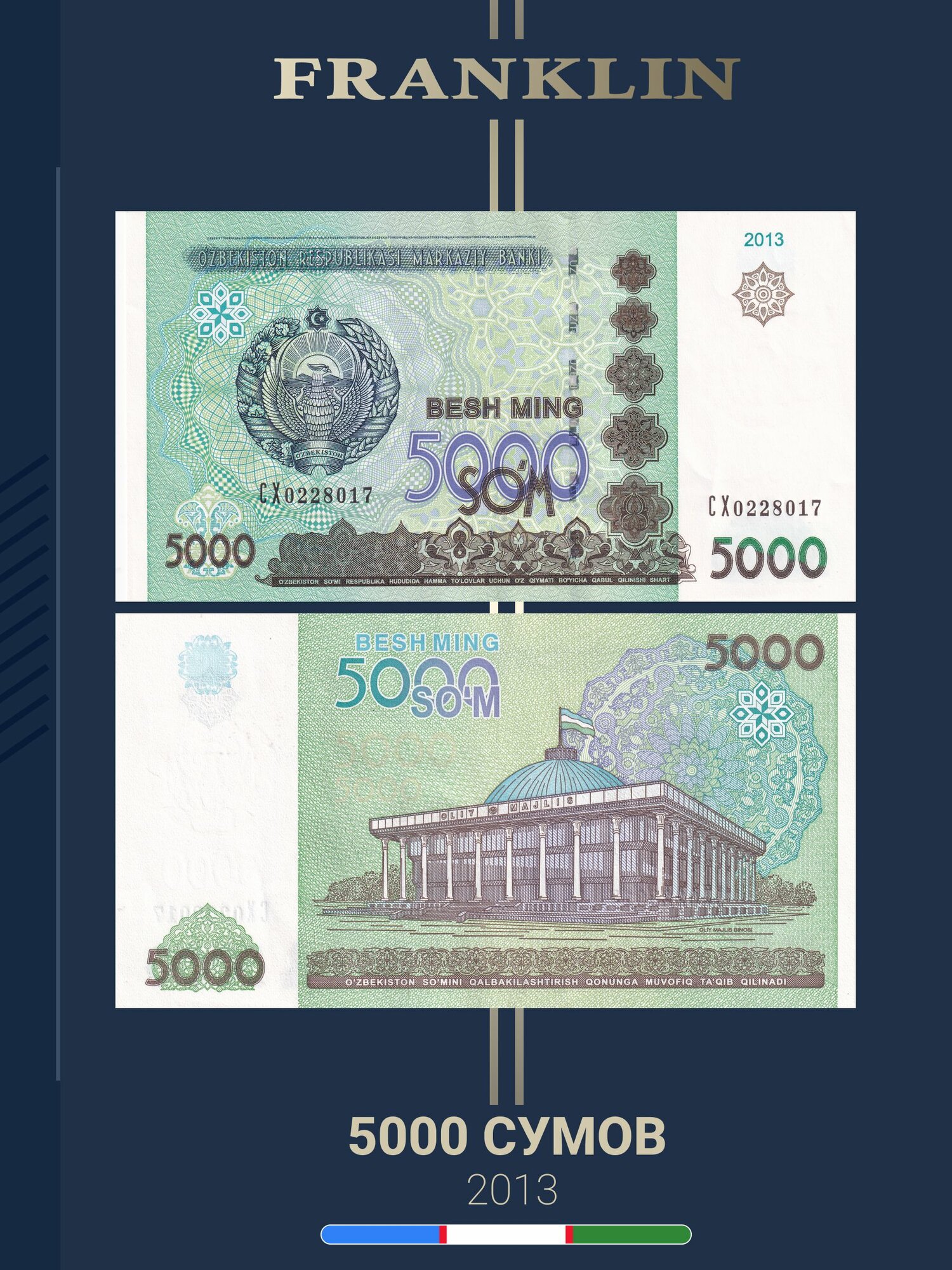 Банкнота Узбекистан 5000 сумов 2013 год (aUNC) Pick 83