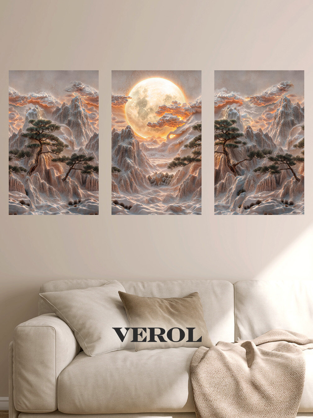Наклейки интерьерные на стену VEROL "Горы и луна", набор 3 шт, для декора