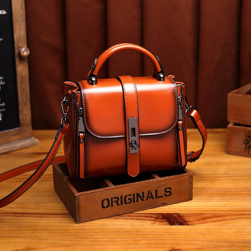 Женская сумка на одно плечо, маленькая квадратная сумка, натуральная кожа, винтажный стиль, ручная сумка через плечо, мягкая, модная маленькая квадратная сумка.