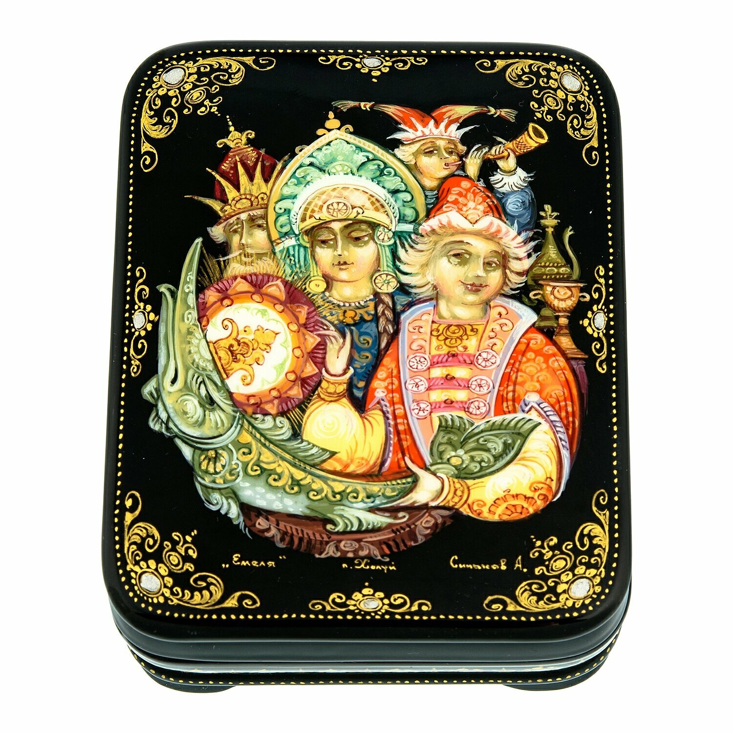 0076866 Лаковая миниатюра Шкатулка "емеля" 10*08см Авт Синьков с015-1