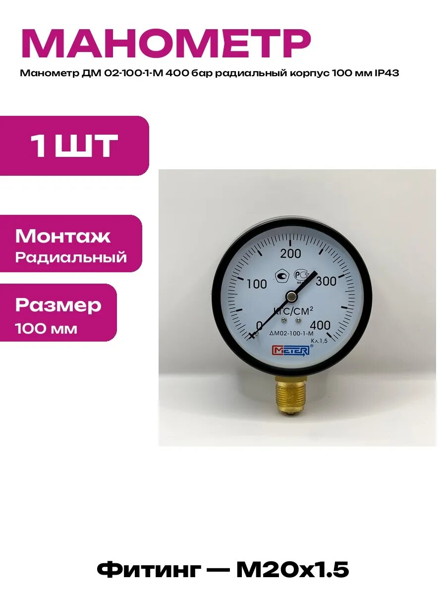 Манометр ДМ 02-100-1-М 400 бар радиальный корпус 100 мм IP43