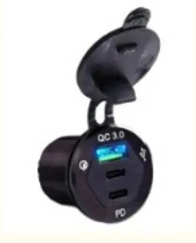 Розетка USB QC 3.0, PDх2 РИФ для автомобиля, черный пластик