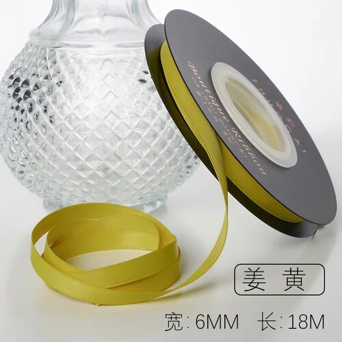 Лента полиэфирная матовая 18 м, 6 мм, Mustard yellow