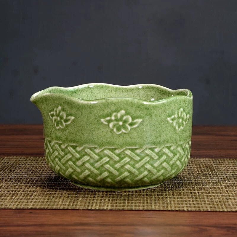 Национально-зеленая чаша для чая мата с подставкой для бамбукового венка, традиционная японская чашка