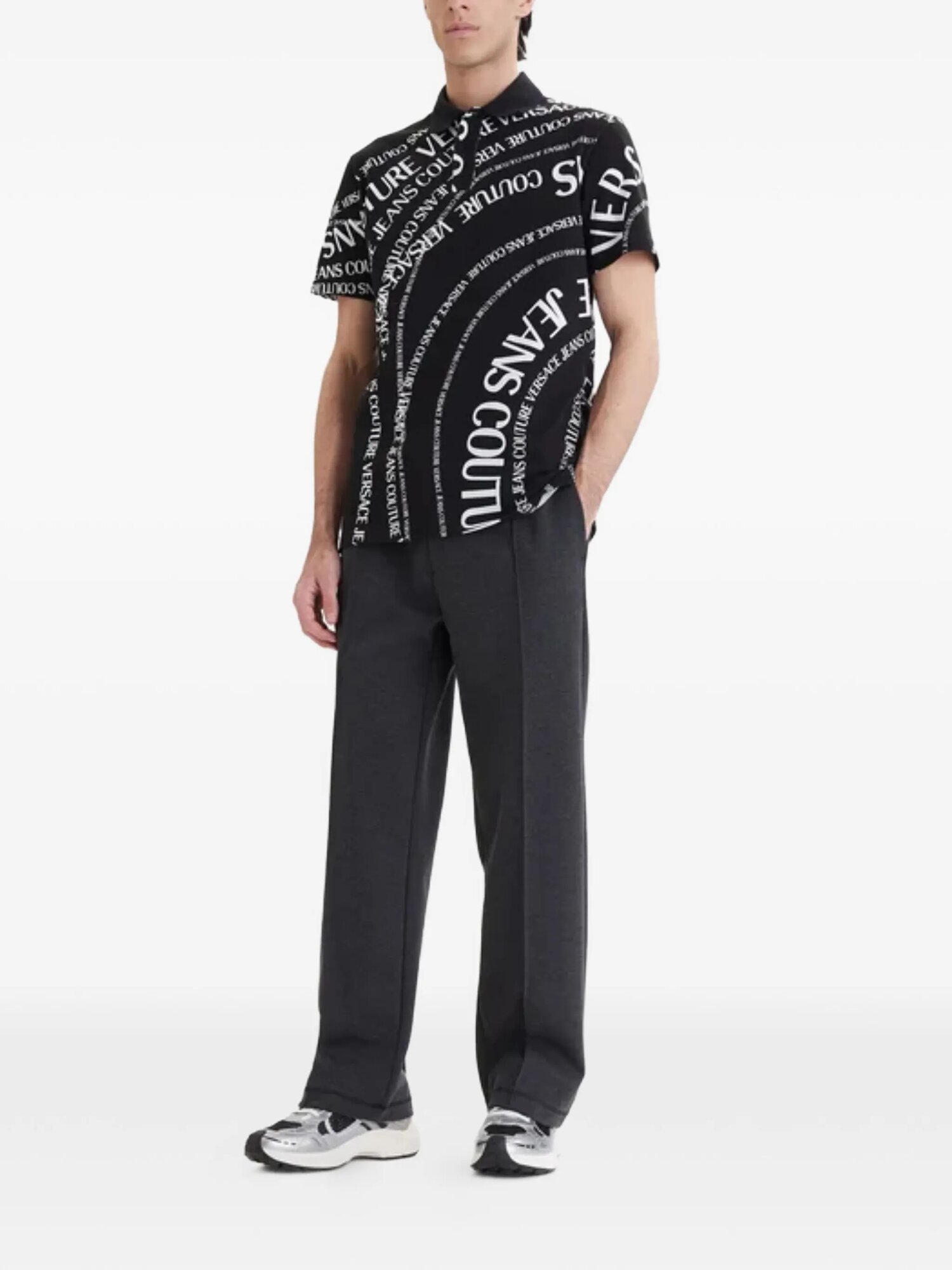 Рубашка Versace Jeans Couture Printed polo shirt, размер M, black / black — фото 1