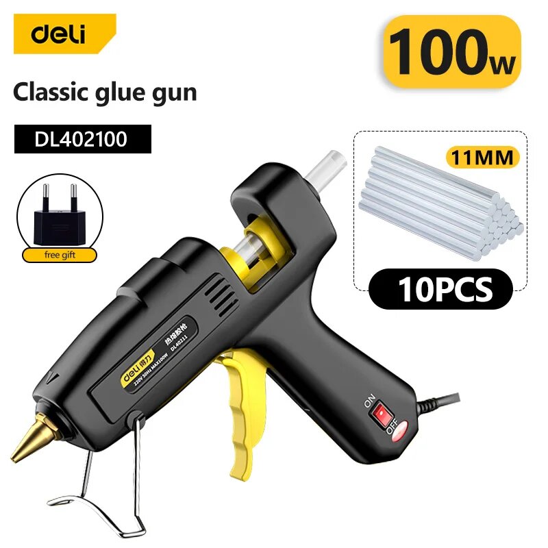 Термоклеевой пистолет Deli 100W 11мм, 10 шт